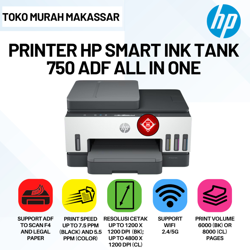 Jual Printer HP Smart Ink Tank 750 ADF All in One (Print Scan Copy ...