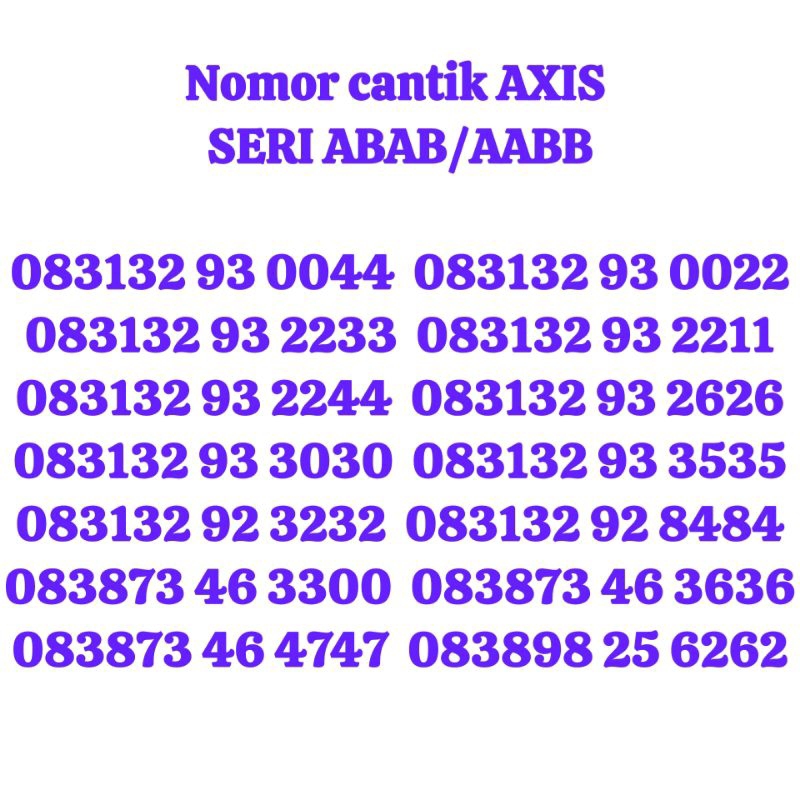 Jual Nomor Axis Cantik Seri ABAB AABB Unik Rapi Kartu Segel | Shopee ...