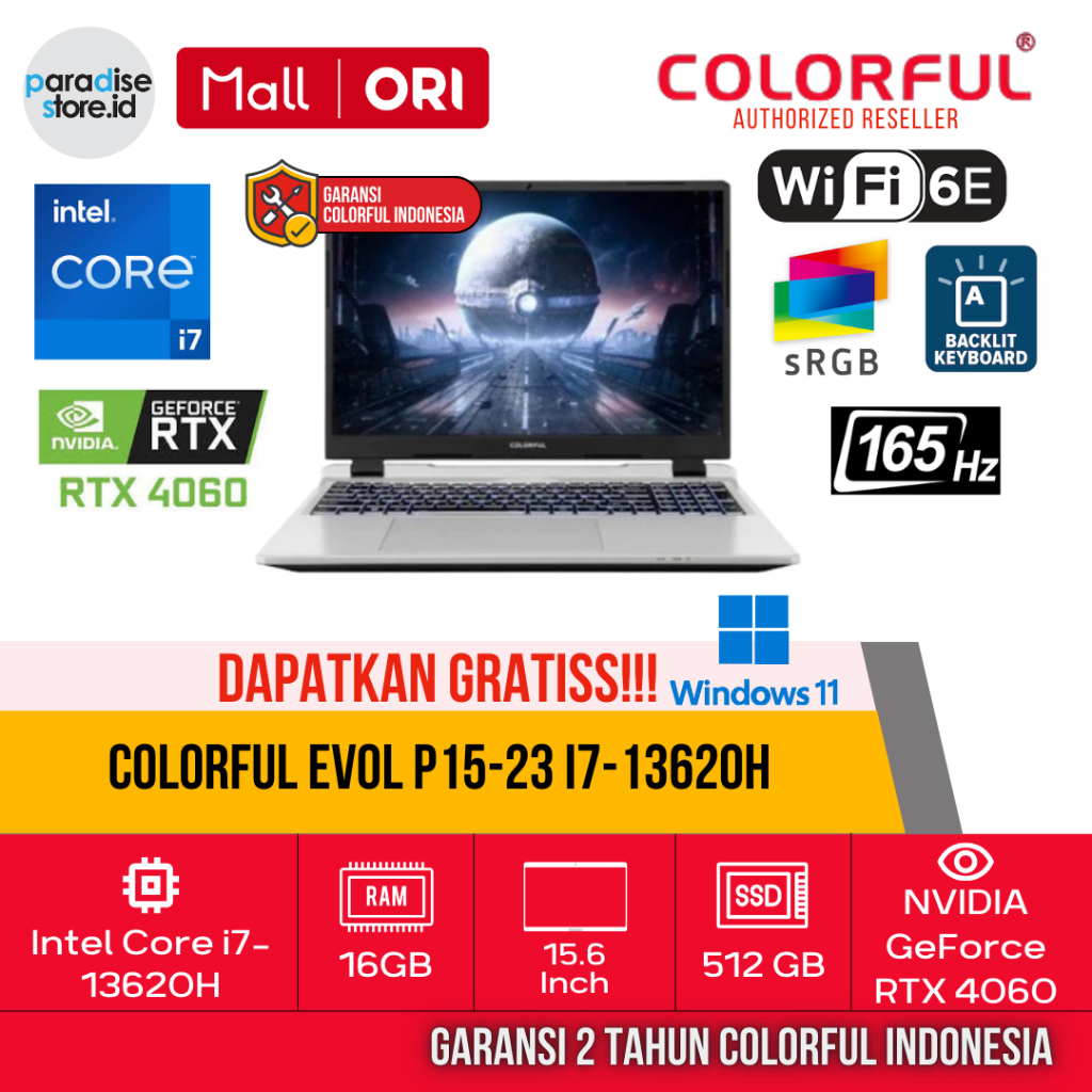 Jual Laptop Gaming Colorful Evol P15-23 i7-13620H RTX4060 16GB 512GB ...