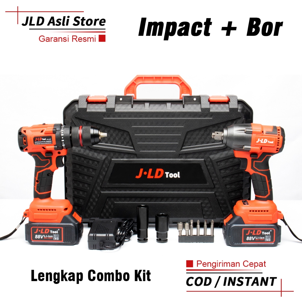 Jual JLD 88Vf Bor Dan Impact Wrench Paket Lengkap Brushless 350N.m Impact Baterai Impact ...