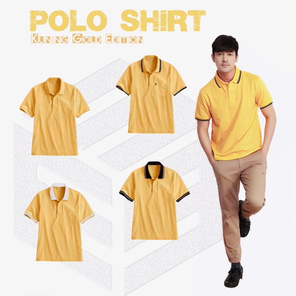 Jual E39 - Kaos Polo Shirt KUNING Gold Polos Kerah Kombinasi List Stripe Lengan Pendek | Shopee ...