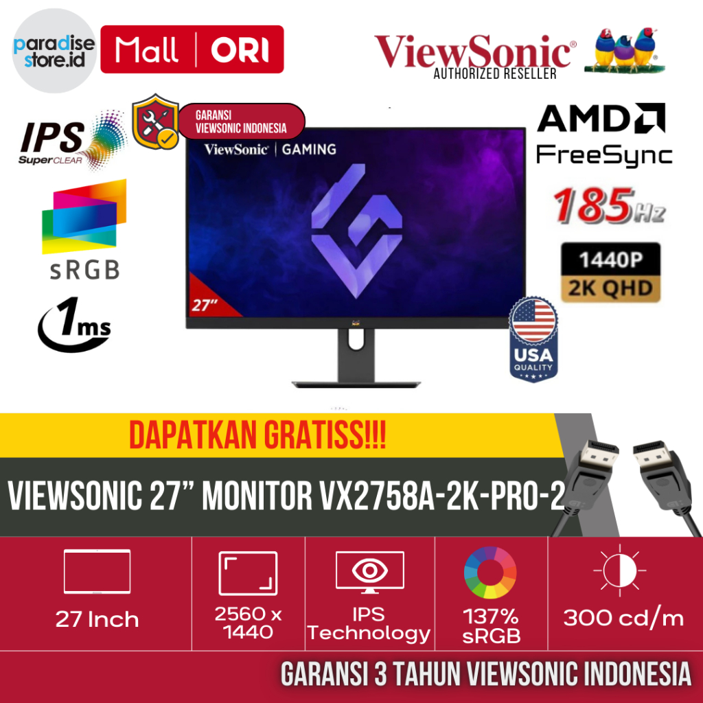 Jual Monitor LED ViewSonic VX2758A-2K-PRO-2 27" IPS QHD 1440p 185Hz ...