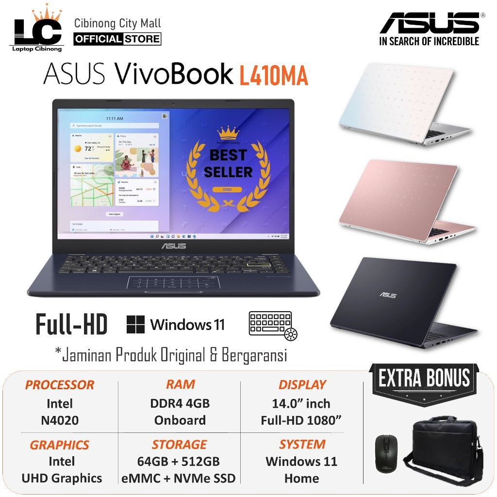 Jual Asus Slim VivoBook L410MA intel N5030 4GB 512GB SSD 14 FHD BL NP ...