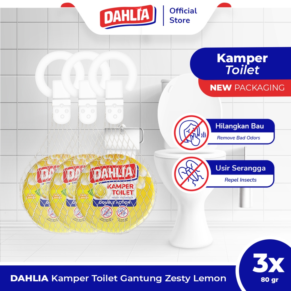 Jual Triple Pack Dahlia Kamper Toilet Gantung Aroma Zesty Lemon Menyegarkan Kamar Mandi 80gr ...