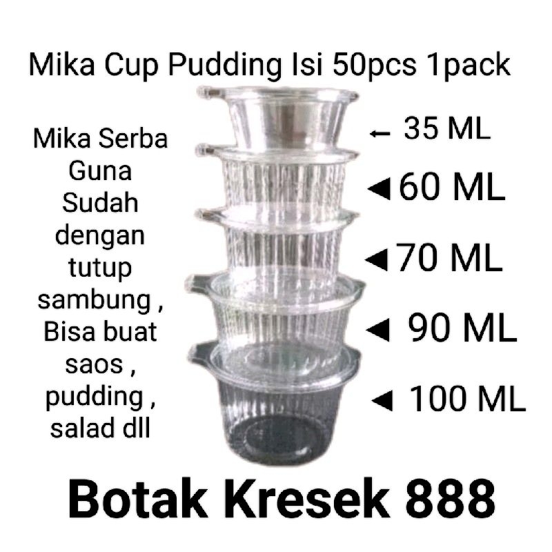 Jual Isi 50pcs Mika Cup Pudding Agar / Mika Sambal + Tutup Sambung 35ml ...