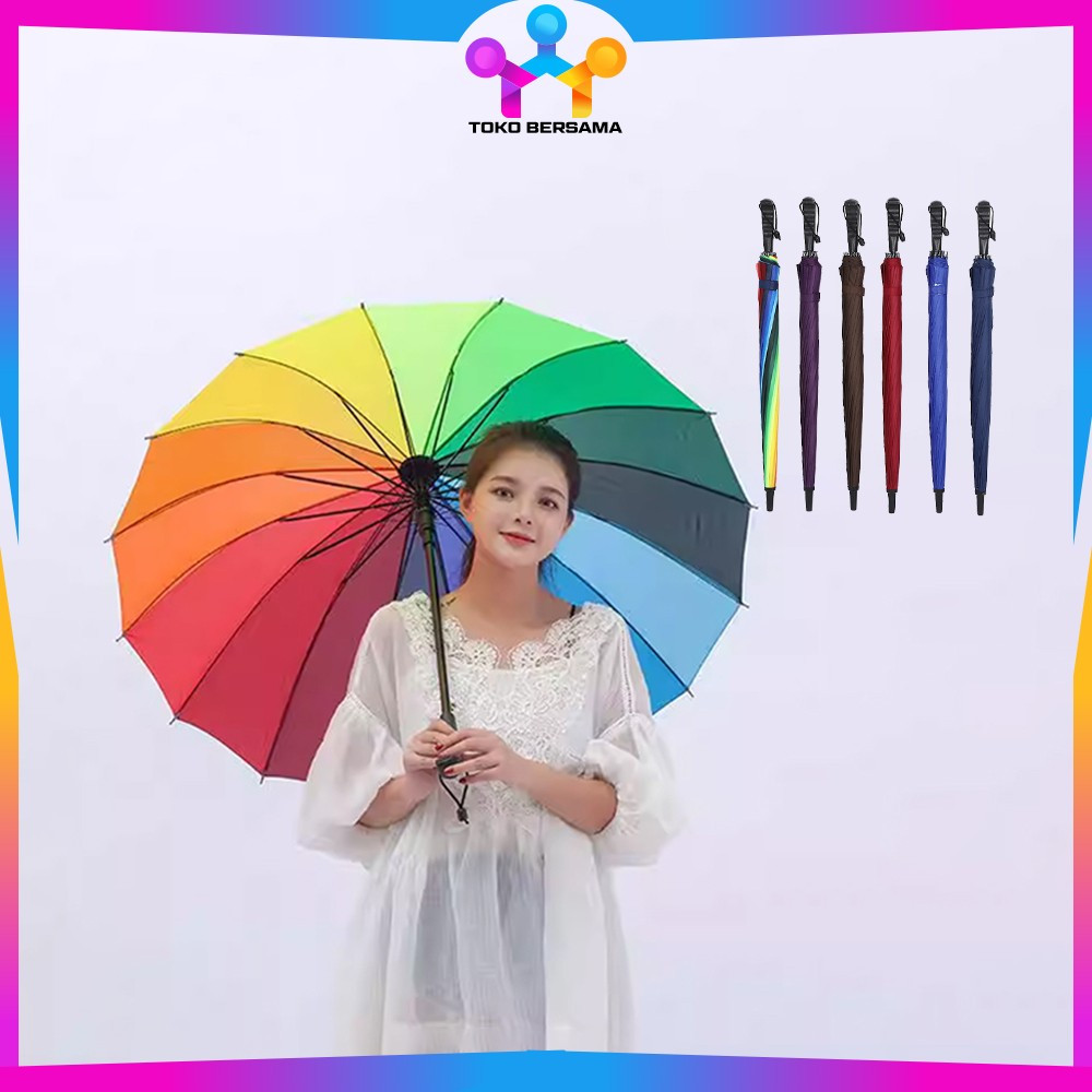 Jual Payung Pelangi Polos 16 Jari Buka Otomatis / Payung Pelangi Jumbo ...