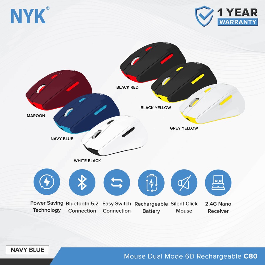 Jual Mouse Wireless & Bluetooth NYK C80 Baterai Cas Tombol 6D Dual Mode ...