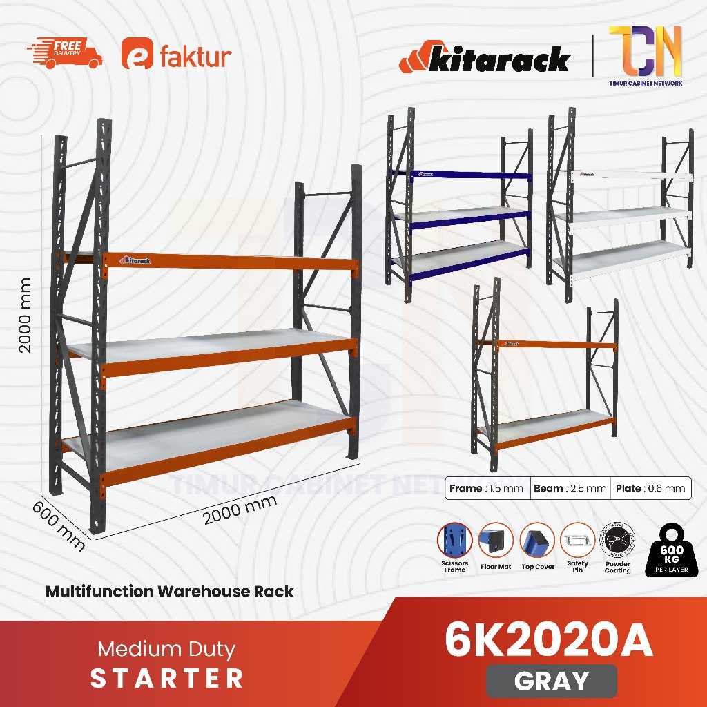 Jual Rak Gudang Besi 600kg 2 Meter Rack Gudang 3 Susun 600kg / Layer ...