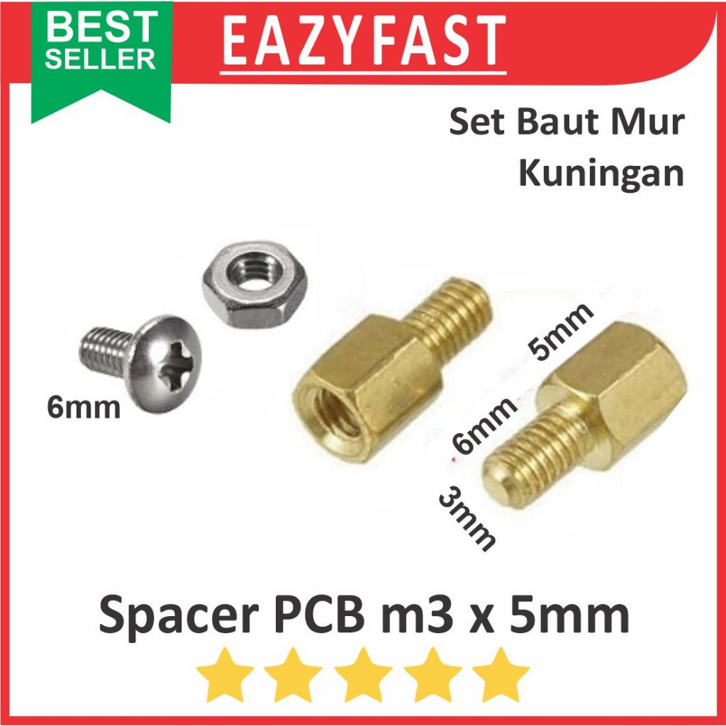 Jual Spacer 5mm 5 mm 0.5cm m3 3mm Kaki Dudukan PCB Kuningan Besi 1 set hex | Shopee Indonesia