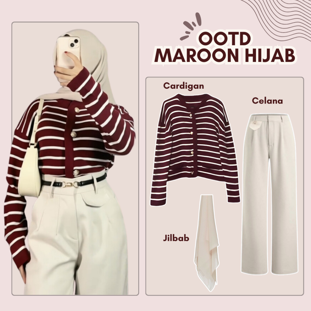 Jual One Set Hijab Style Outfit Korea ( Cardigan Rajut + Celana Kulot + Jilbab Bella Square ...