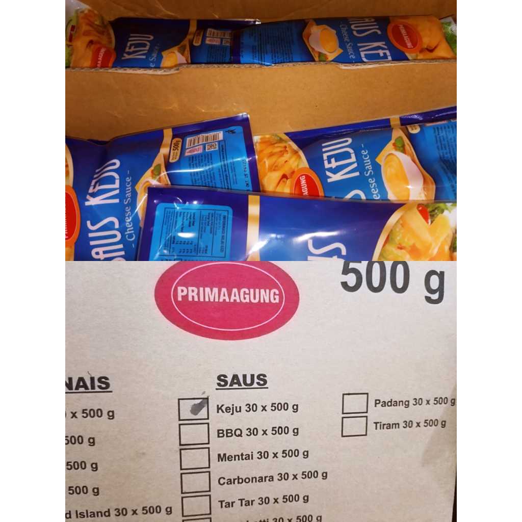 Jual (PAKET 1 DUS) PRIMA AGUNG Saus keju 500gr | 1 dus isi 30 pcs | Shopee Indonesia