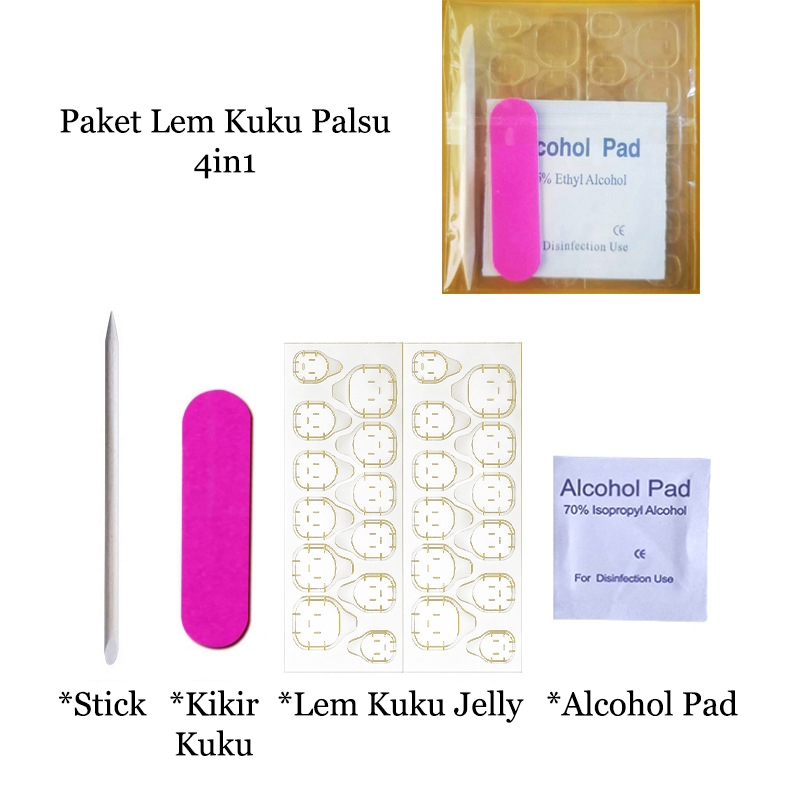 Jual Sticker Lem Jelly Kit 1 Set Lem Kuku Palsu + Kikir Kuku + Alcohol ...