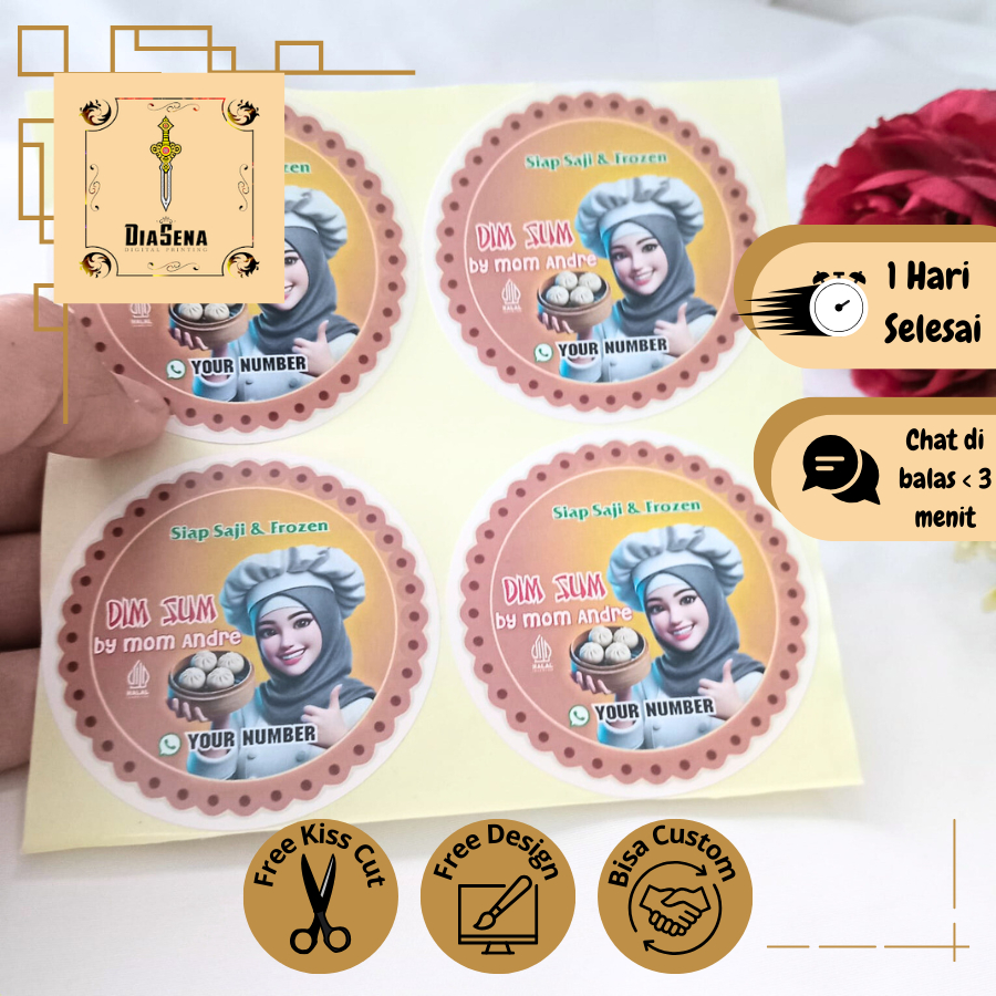 Jual 5-8 Cetak Stiker Dimsum Diasena Sticker Label Makanan Dimsum Free ...
