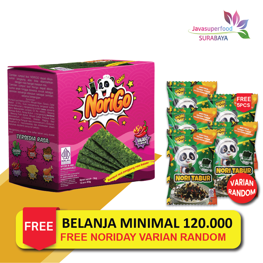 Jual SBY. Norigo Balado (1 BOX ISI 12 PCS) / Nori Sachet Seaweed Snack ...