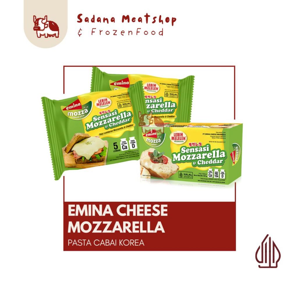 Jual Emina Mozza Cheddar Cheese Keju Slice 5 lembar 75 gram & Parut 160 ...