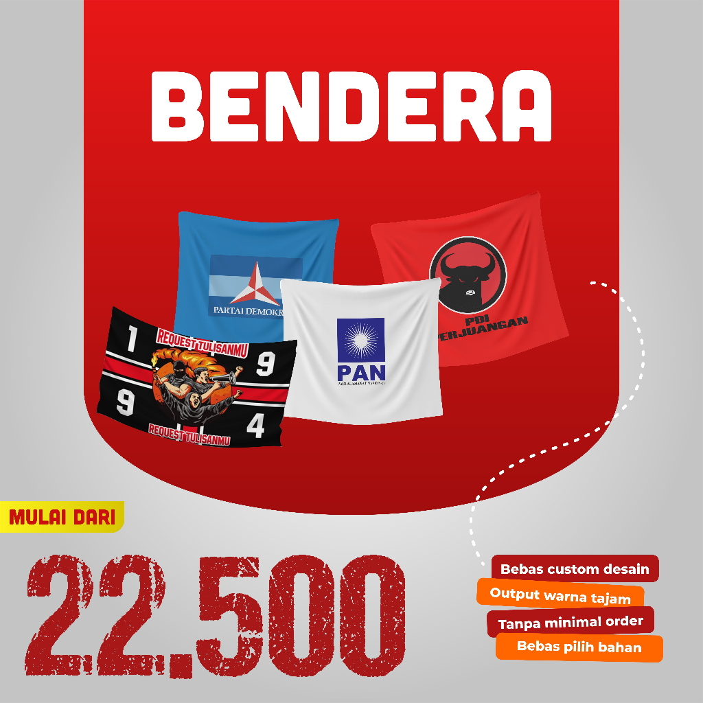 Jual Cetak Bendera Custom Full Printing Bahan Satin Hand flag Mini flag ...