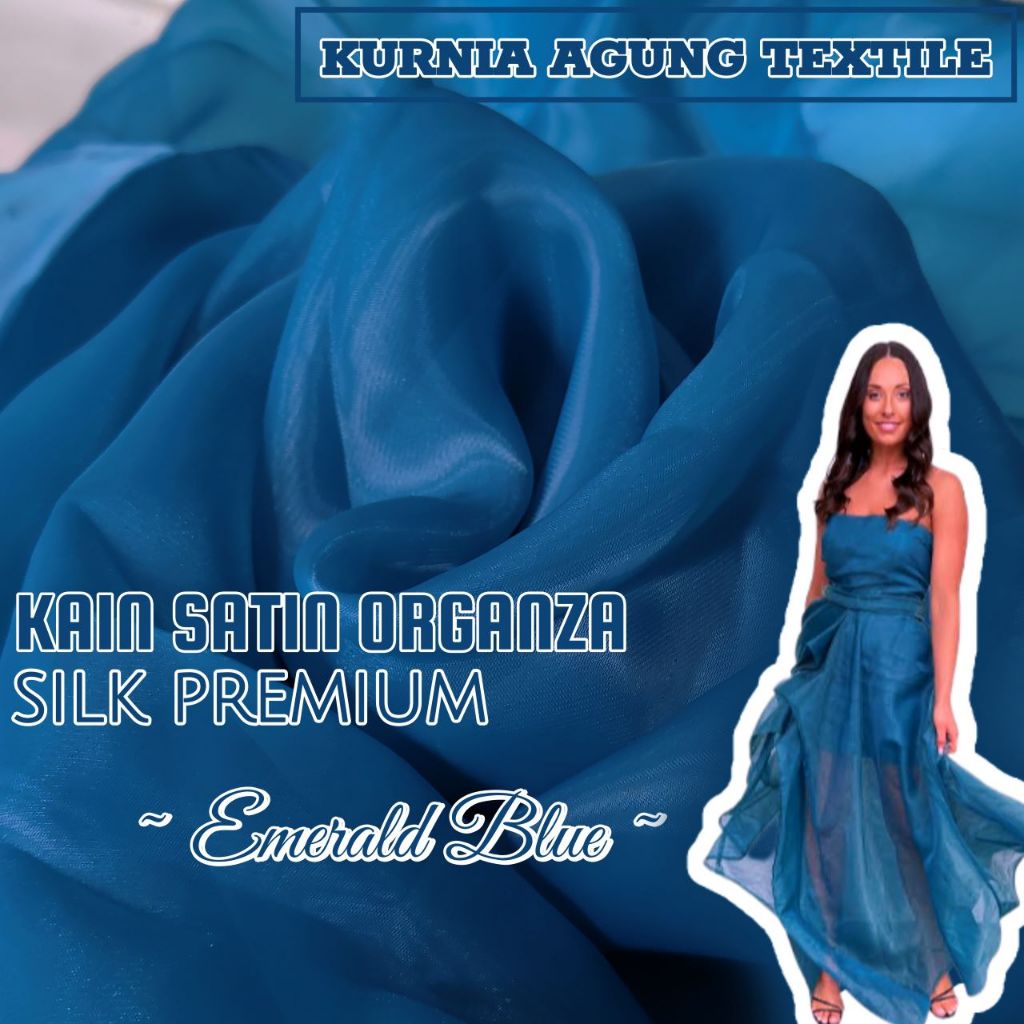 Jual Kain Organza Satin Silk Polos warna EMERALD BLUE Bahan Organza ...
