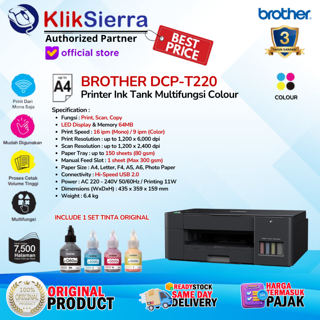 Jual BROTHER DCP-T220 / DCP-T420W Printer Ink Tank Colour AIO ...