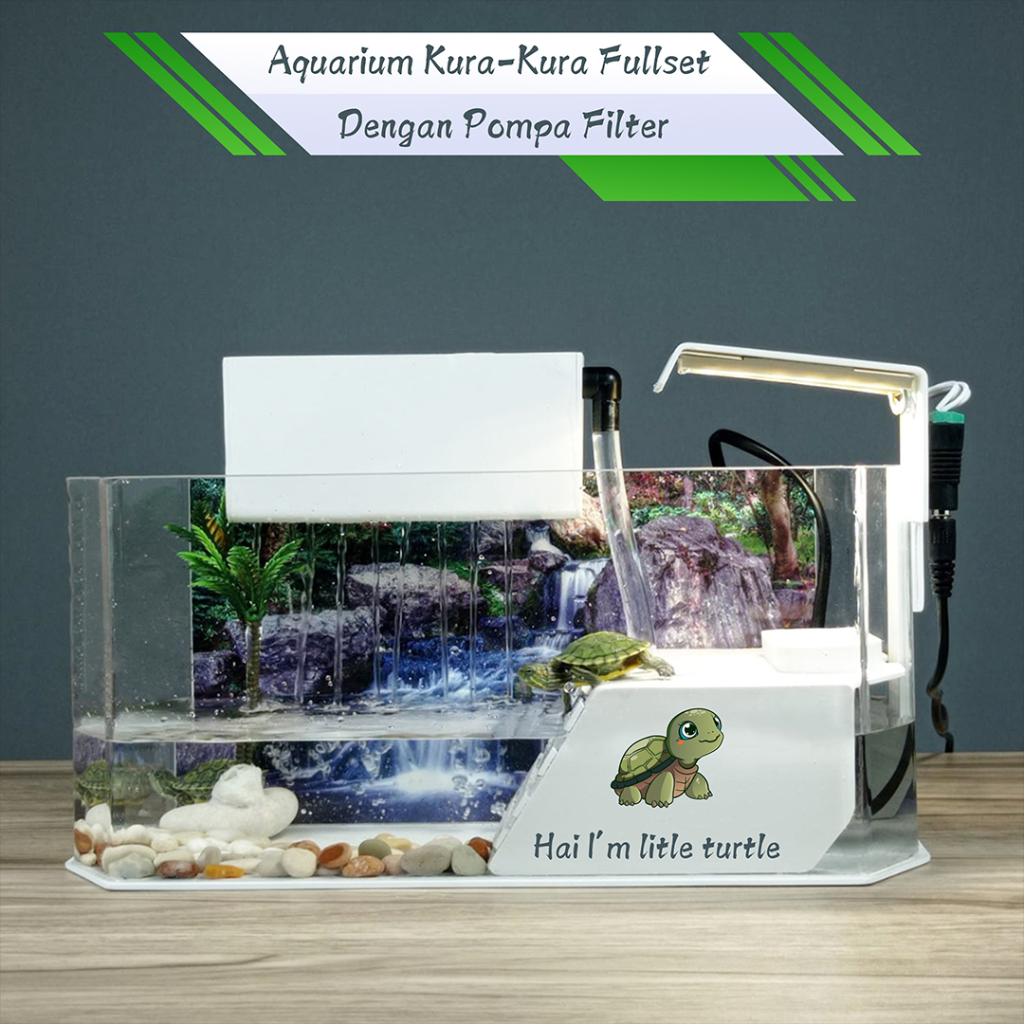 Jual Aquarium kura kura brazil fullset/akuarium kura-kura dengan pompa dan tabung filter air ...