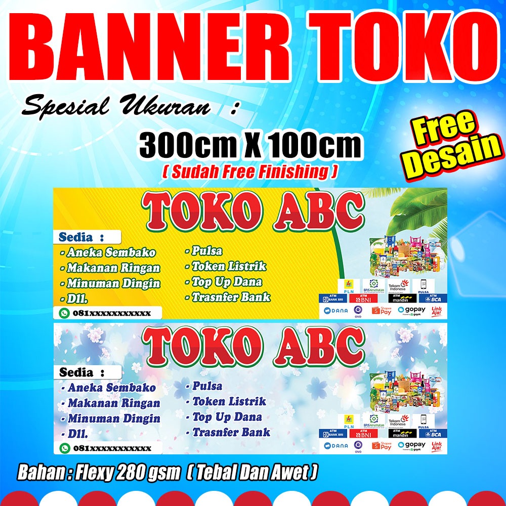 Jual Banner Toko ABC Spesial Ukuran 300cm X 100cm (Sudah Free Finishing ...