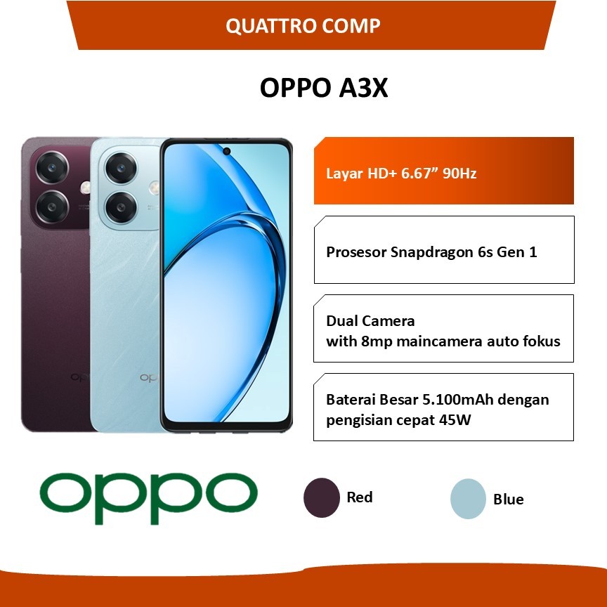 Jual Oppo A3X 4GB 128GB Resmi Oppo 1 Tahun (BOX CHA+CAS+SCR) | Shopee ...