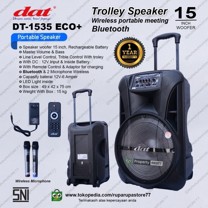 Jual SPEAKER PORTABLE WIRELES DAT DT-1535 ECO+ 15INCH ORIGINAL | Shopee ...