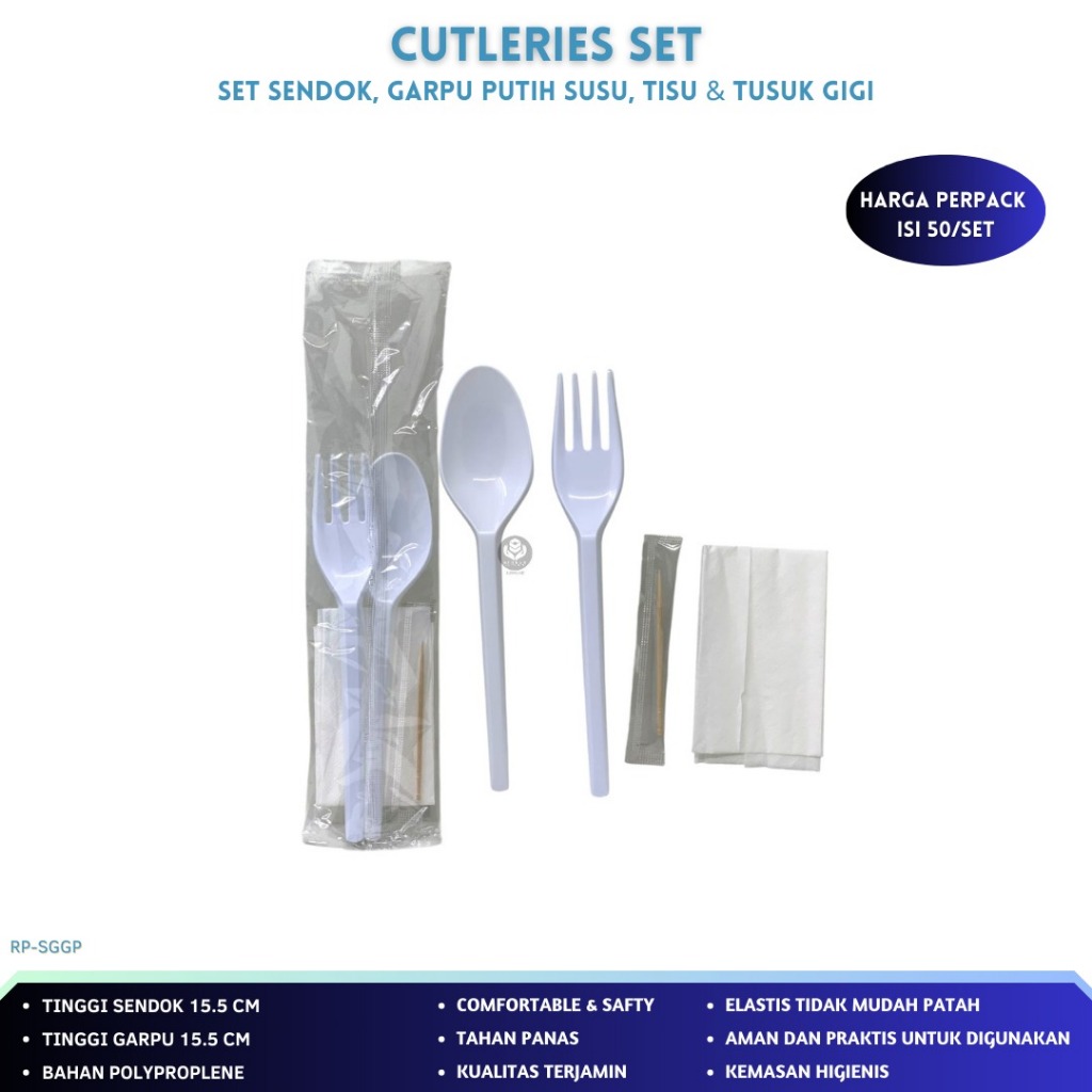 Jual Cutleries Set Sendok Makan Garpu Putih Susu Tisu Tusuk Gigi (Isi ...