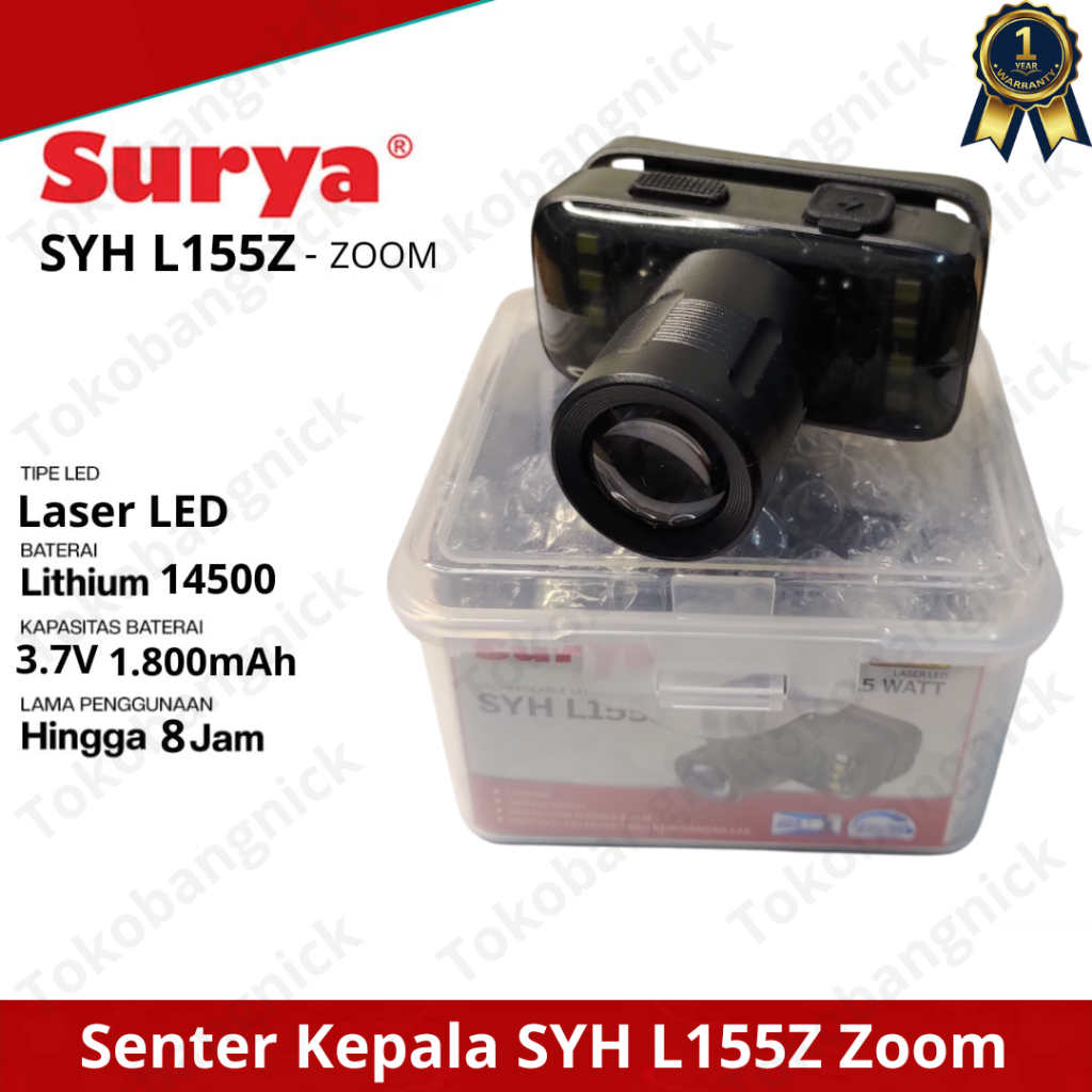 Jual Surya Senter Kepala Headlamp SYH L155Z LED Cahaya Putih Rechargeable Bonus Kabel Cas ...