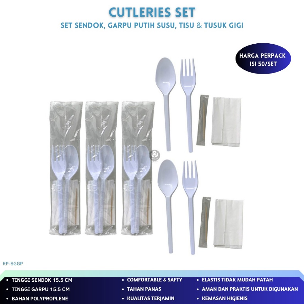 Jual Sendok Garpu Bening Tusuk Gigi Tisu Set Cutleries (Isi 50 Set ...