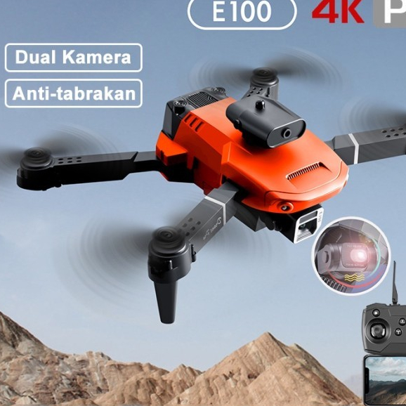 Jual Quadcopter Drone E100 Pro K6 Anti Tabrakan Dual Kamera 4K HD FPV WIFI - Hitam 1 Batre BLM ...