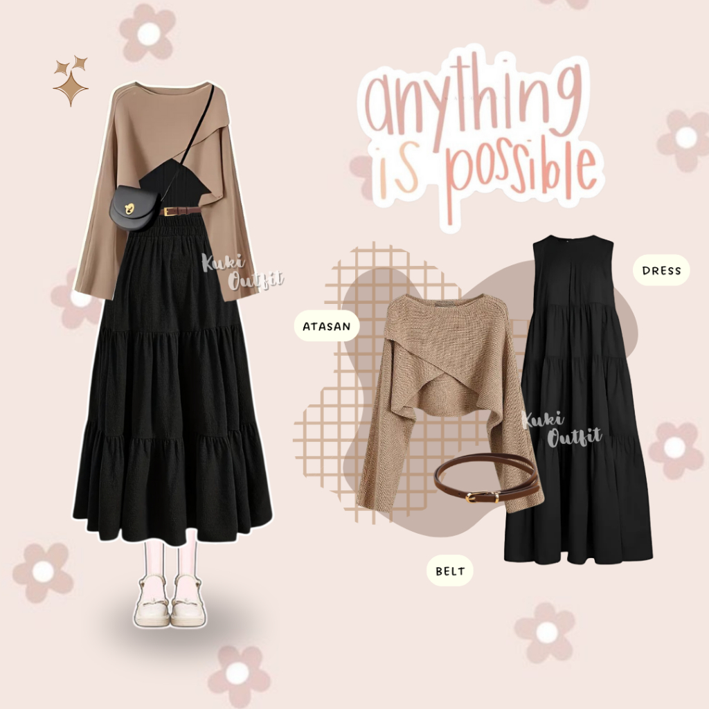 Jual Oneset Dress (Atasan Rajut, Dress Ruffle, Belt) OOTD Outfit Korean ...