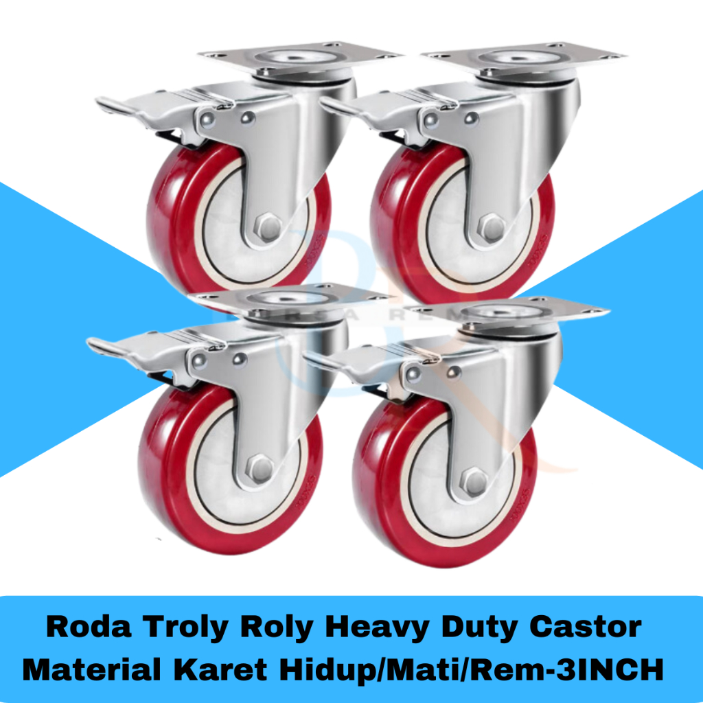 Jual Roda Troly Roly Merah Heavy Duty Castor Material Karet Hidup/Mati ...