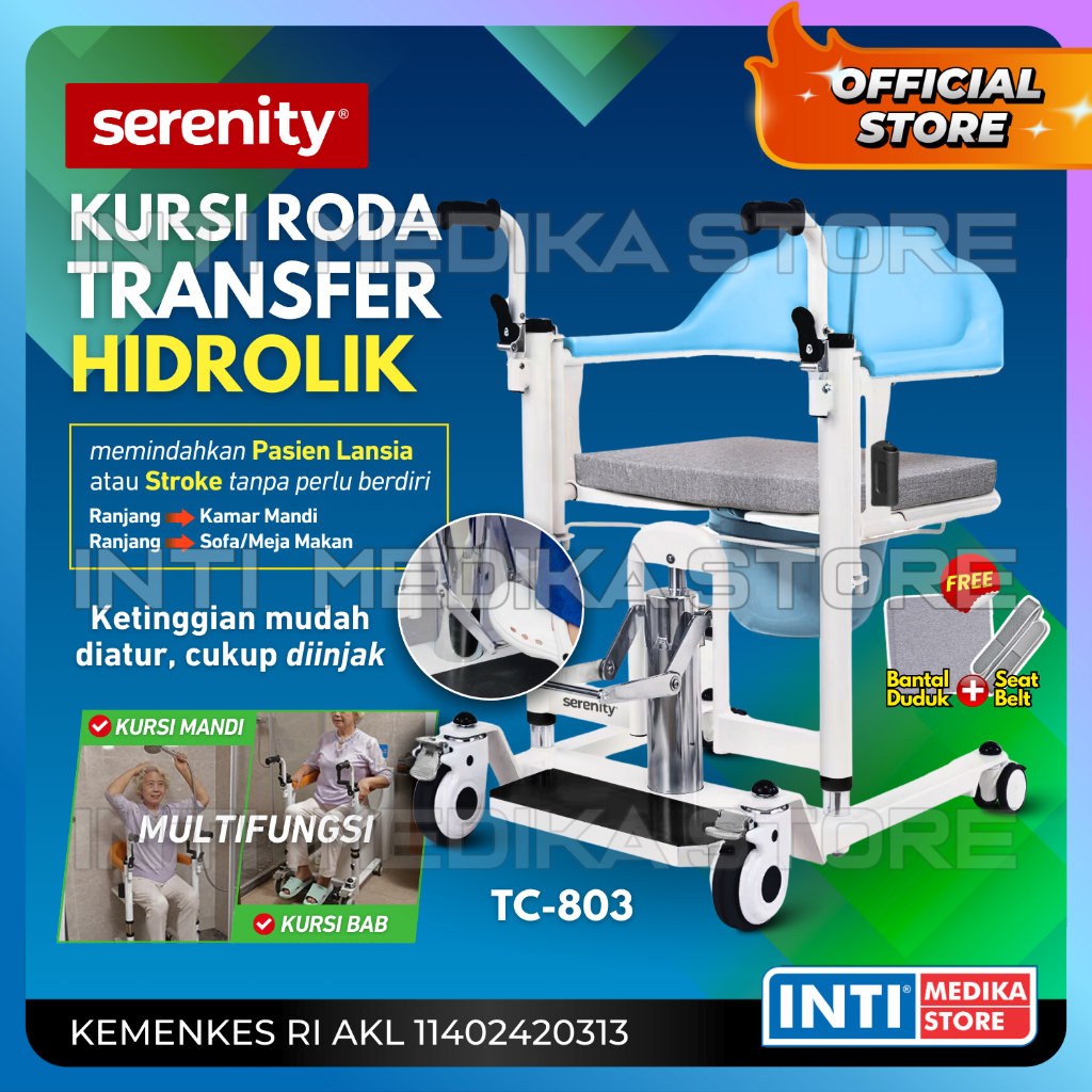 Jual SERENITY - Kursi Roda Transfer + Tempat BAB + Tuas Kaki Bisa Naik Turun FULL HIDROLIK TC803 ...