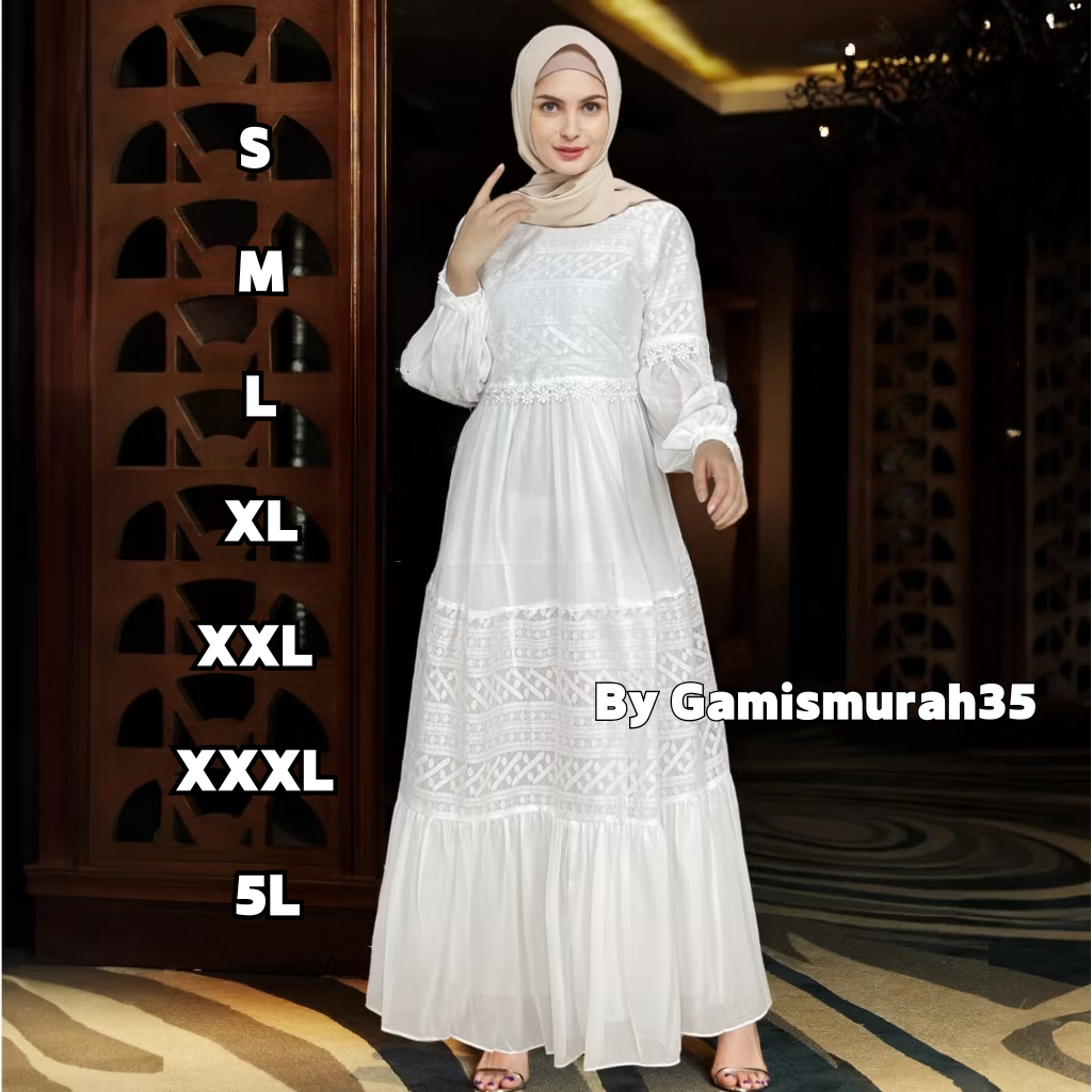 Jual Baju Dress Gamis Putih Wanita Muslim | gamis umroh kekinian Terbaru / Gamis Brokat Burkat ...