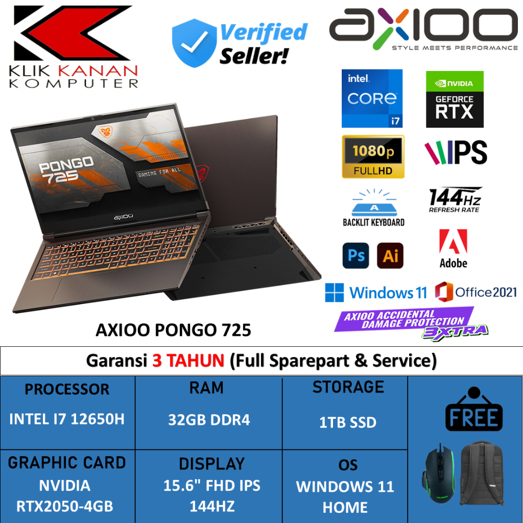 Jual LAPTOP GAMING AXIOO PONGO 750 INTEL I7 13620H 32GB 1TB RTX4050-6GB ...