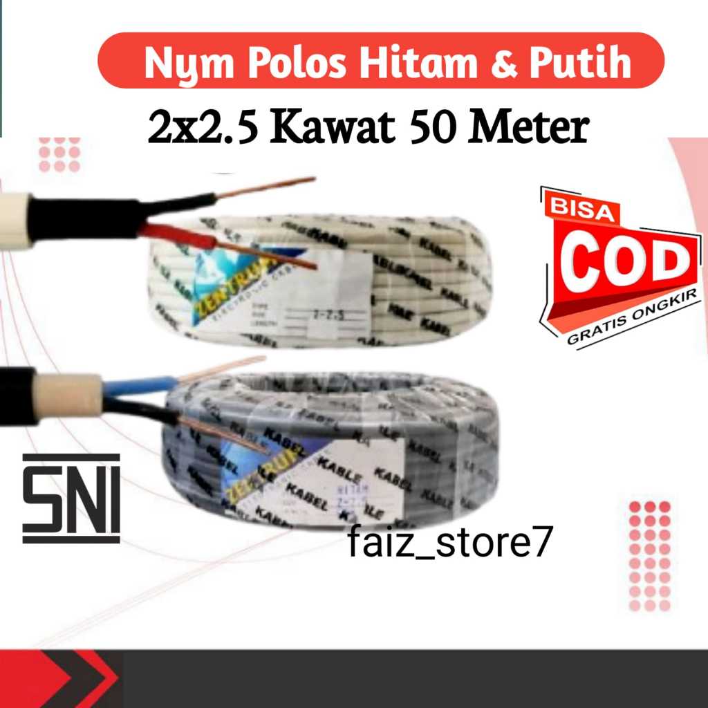 Jual ZENTRUM Kabel Hitam dan Putih 50 Meter 2 x 2.5 Kabel Instalasi ...