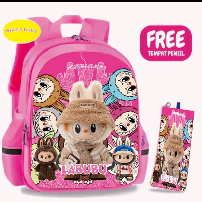 Jual Mikha Bags Tas Ransel sekolah perempuan motif karakter labubu terlaris terbaru/tas anak TK ...