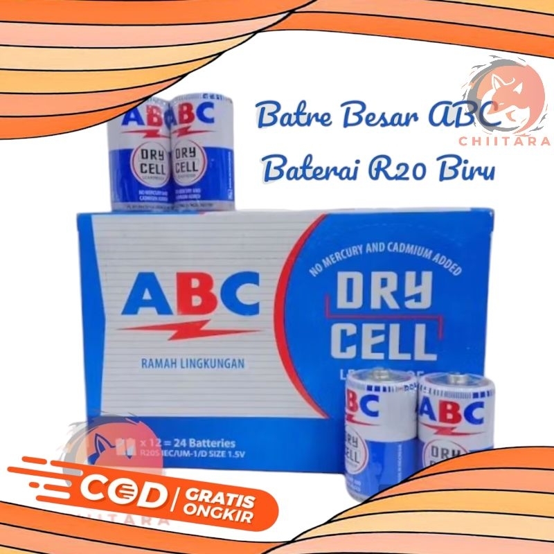 Jual Baterai ABC Biru Besar R20S Size D / Batre ABC Biru R20 ( 1 Set ...