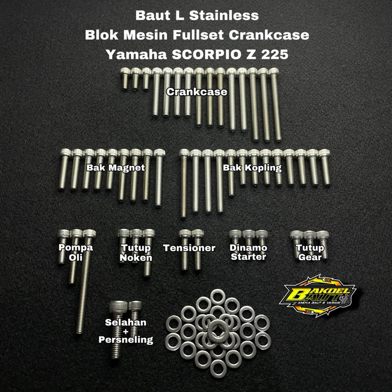 Jual Baut L Stainless Blok Mesin YAMAHA SCORPIO Z 225 Asli Stainless Steel Anti Karat 100% ...
