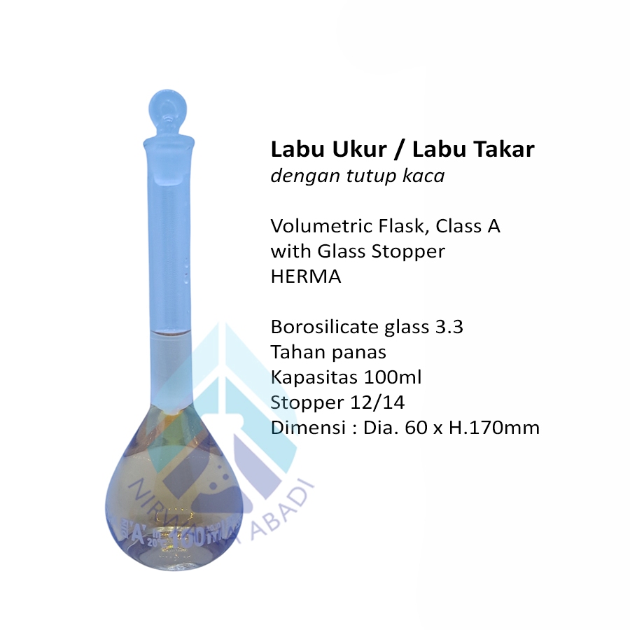 Jual HERMA Labu Ukur 100ml Tutup Kaca | Volumetric Flask | Shopee Indonesia