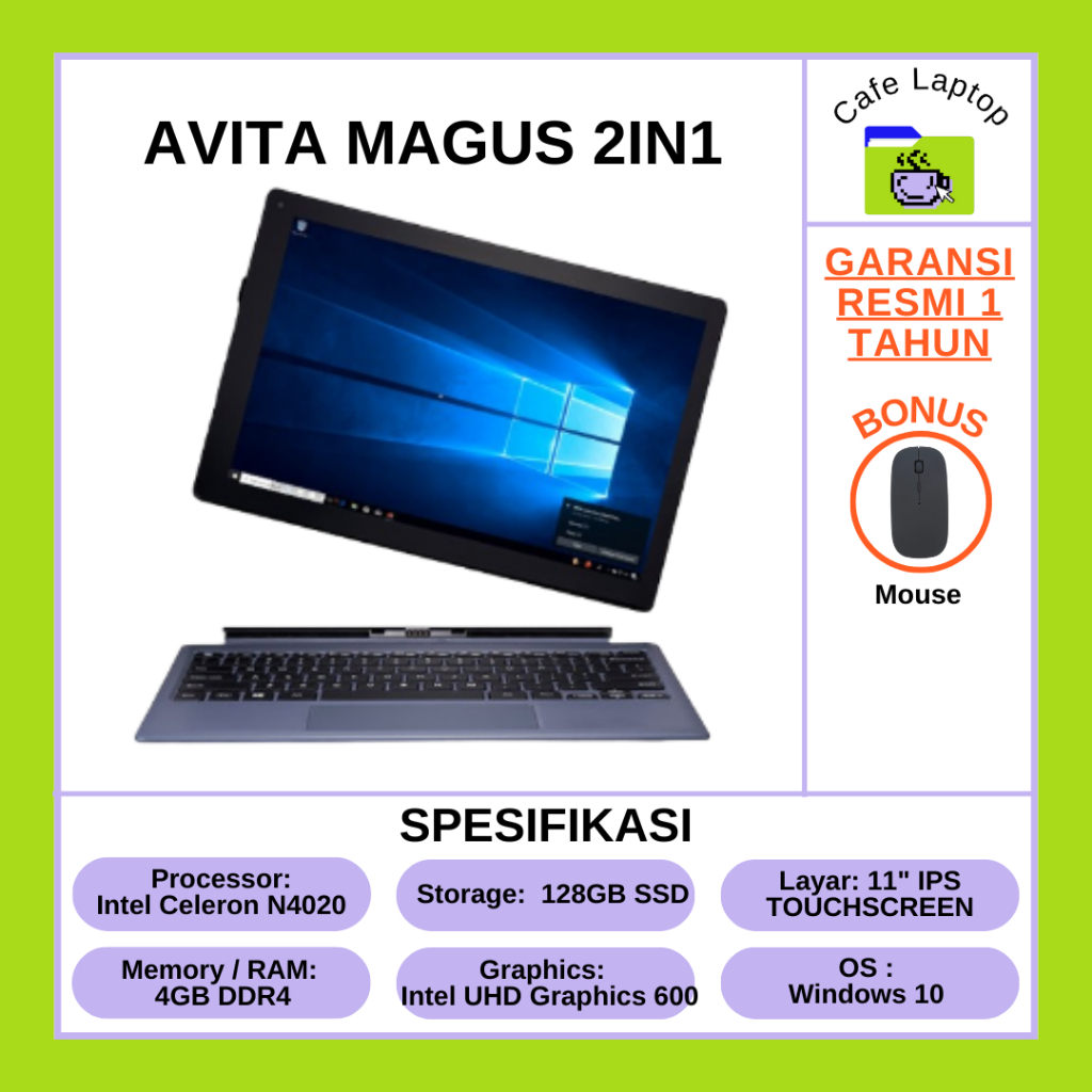 Jual Laptop AVITA Magus 2in1 Touch N4020 4GB 128GB 11.6" FHD IPS W10 ...