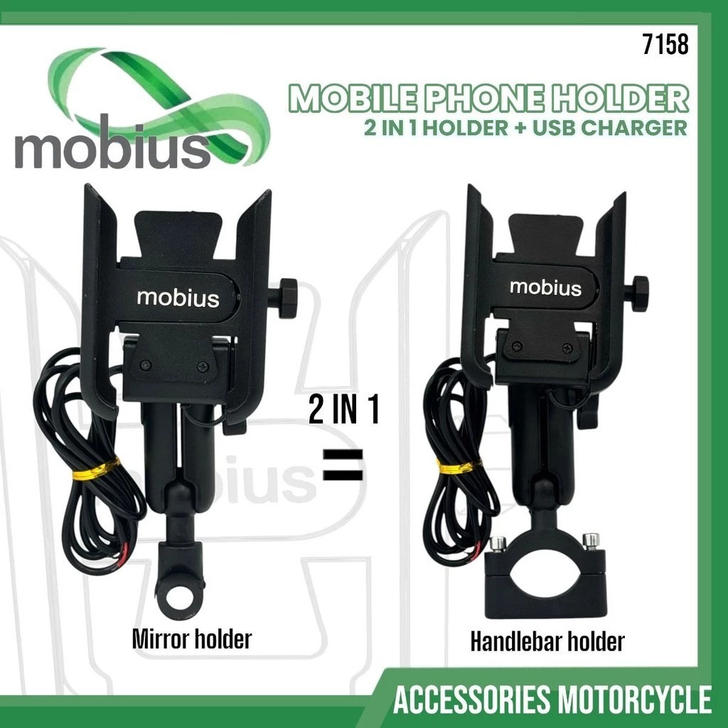Jual Holder HP MOBIUS Plus USB Charger 2 IN 1 Dudukan Stang Dan Spion ...