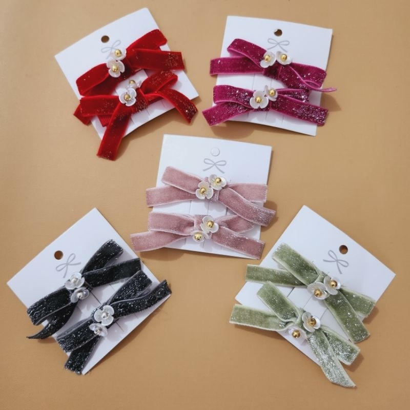 Jual Handmade jepit pita rambut velvet glitter flower korea stlye ...