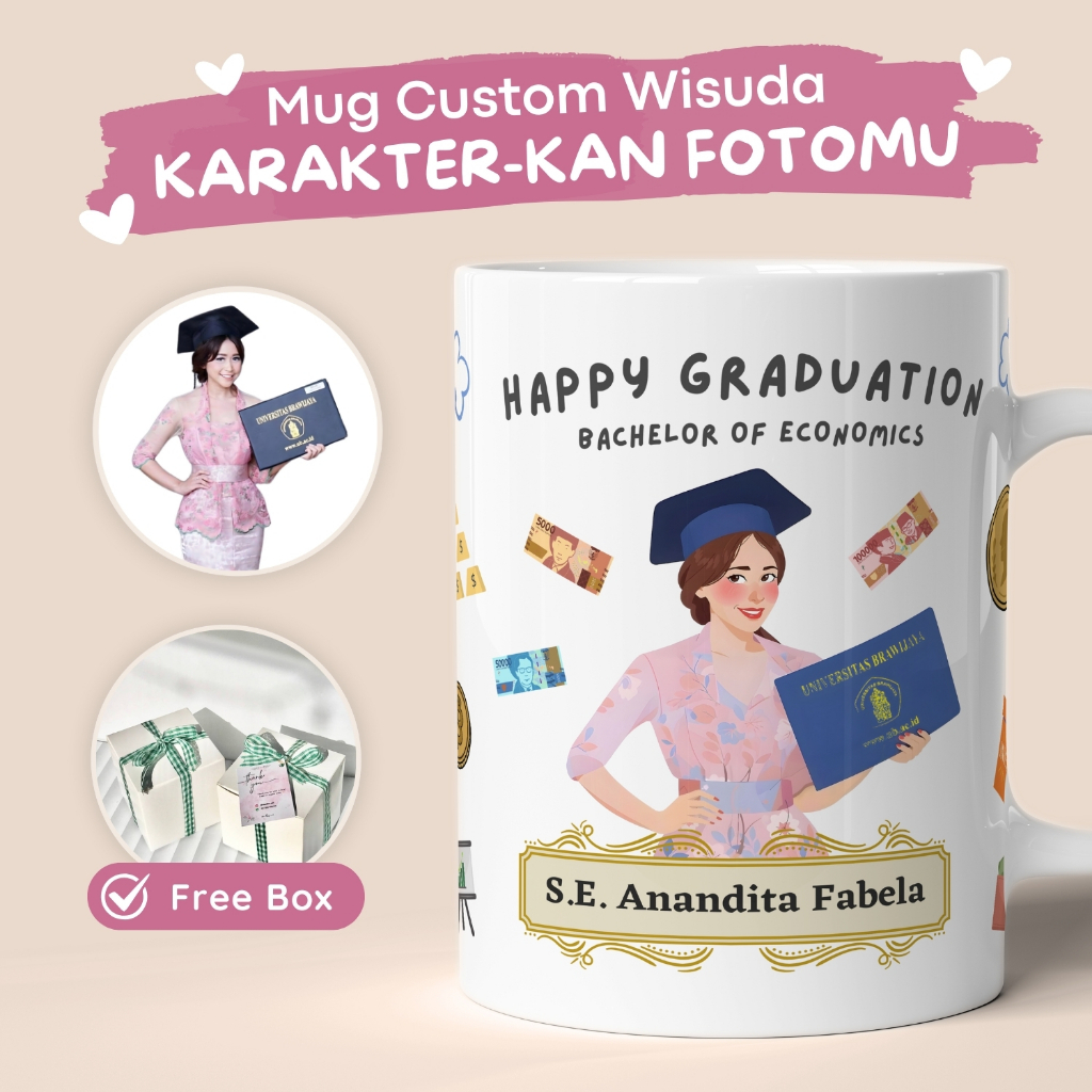 Jual Mug Custom Graduation Karakter Tema Ekonomi Aesthetic Kado Wisuda ...