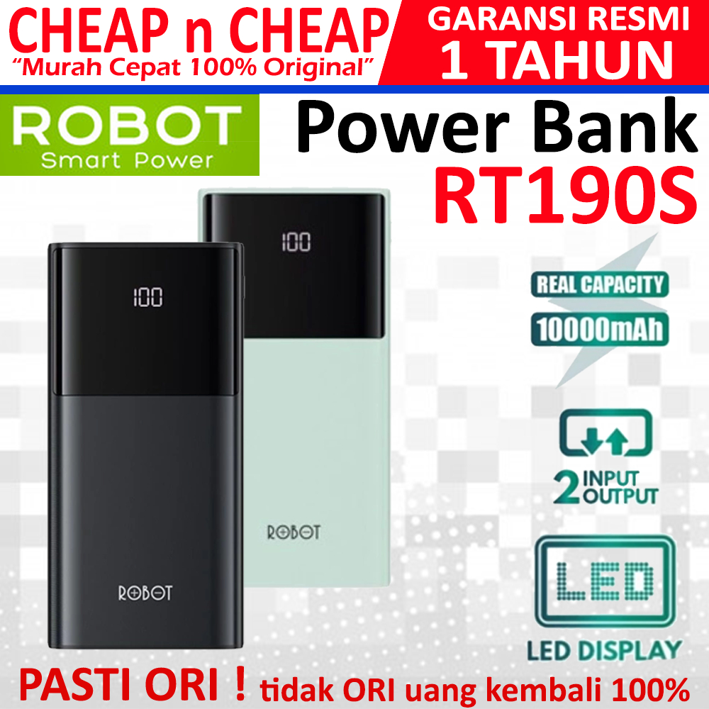 Jual Robot RT190S Powerbank 10000mAH LED Dual Input Output Slim Real ...