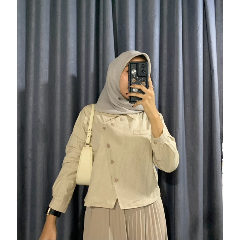 Jual kemeja ivon outer linen atasan crop kemeja linen | Shopee Indonesia