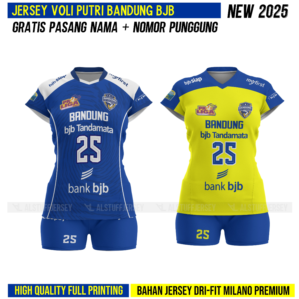 Jual Jersey Voli Putri Bandung BJB Premium 2025 Terbaru Gratis pasang nama dan nomor punggung ...