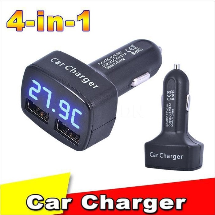 Jual Sudah READY Charger Mobil 4 In 1 USB Voltmeter Ampere Meter ...