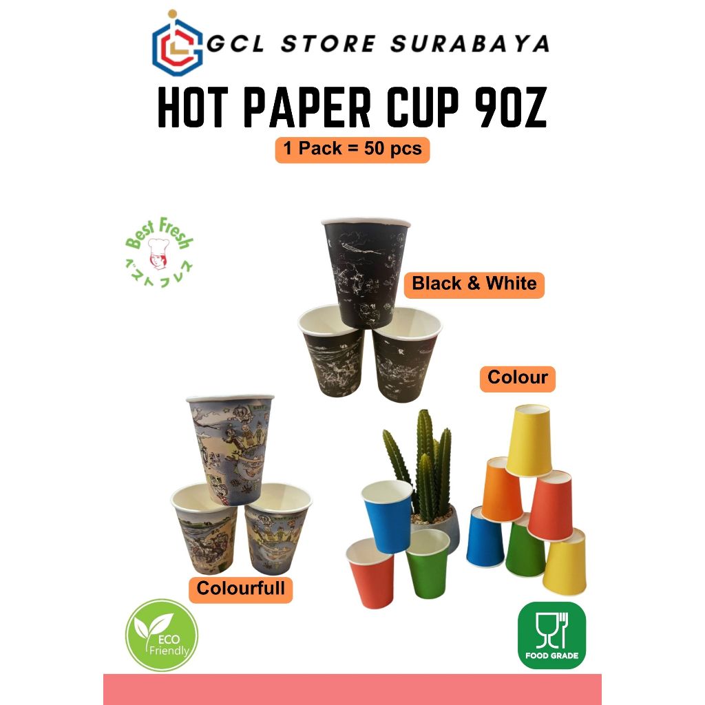 Jual Hot Paper Cup Colour I Gelas Kertas Warna I Colourful I BLACK ...