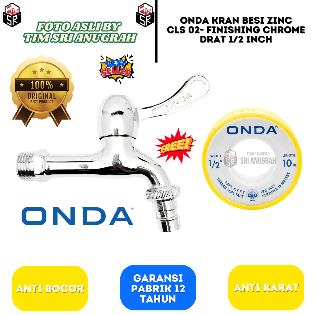 Jual ONDA Kran Air Tembok Kran Mesin Cuci CLS 02 Anti Karat Babet Zinc ...